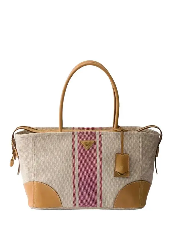 Prada Canvas And Leather Shopper - Neutrals