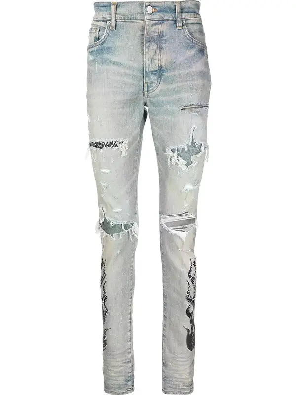 Amiri Bandana Flame Jeans - Blue