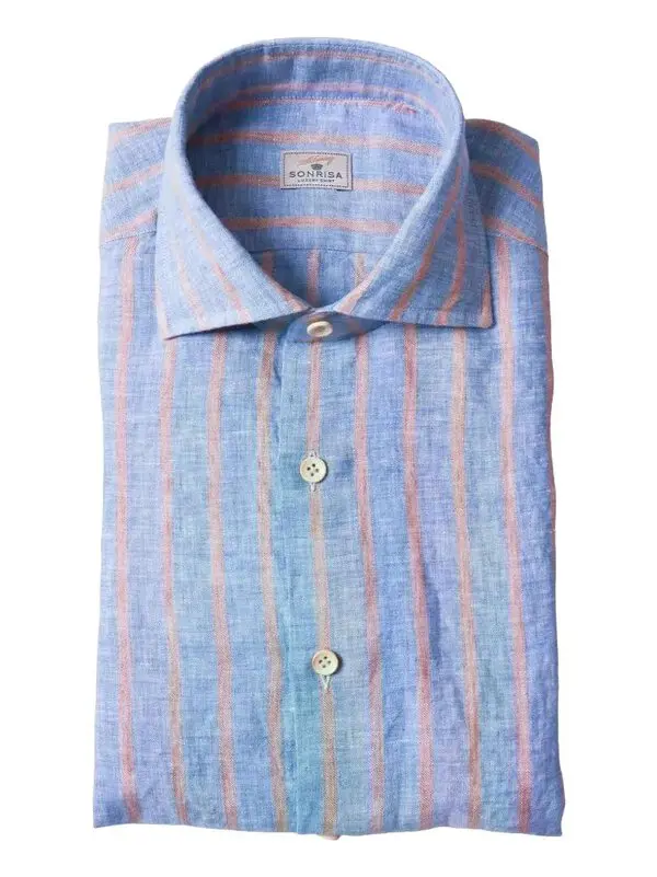 SONRISA Vertical-stripe Cotton Shirt - Blue