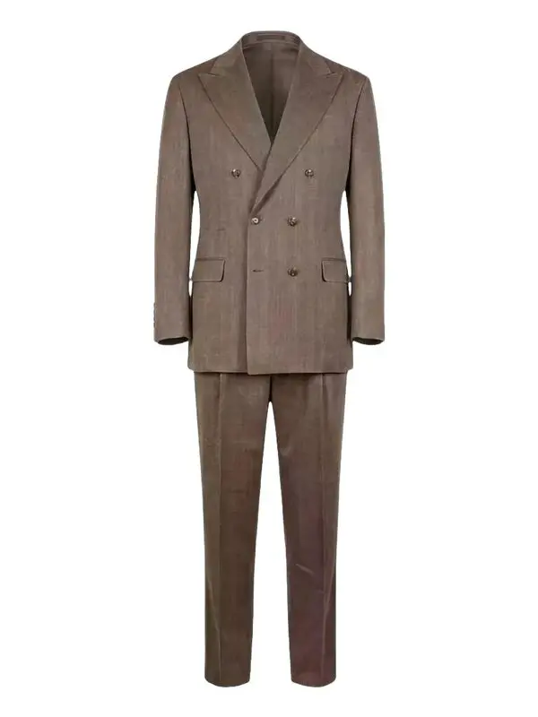 Brunello Cucinelli Double-breasted Herringbone Suit - Brown