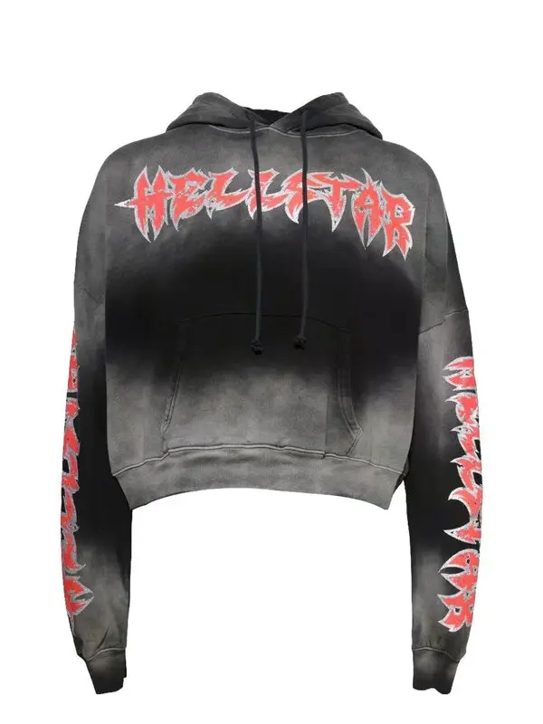 HELLSTAR Graffiti-print Cropped Hoodie - Black