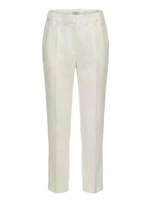 Brunello Cucinelli Elasticated-waistband Linen Trousers - White
