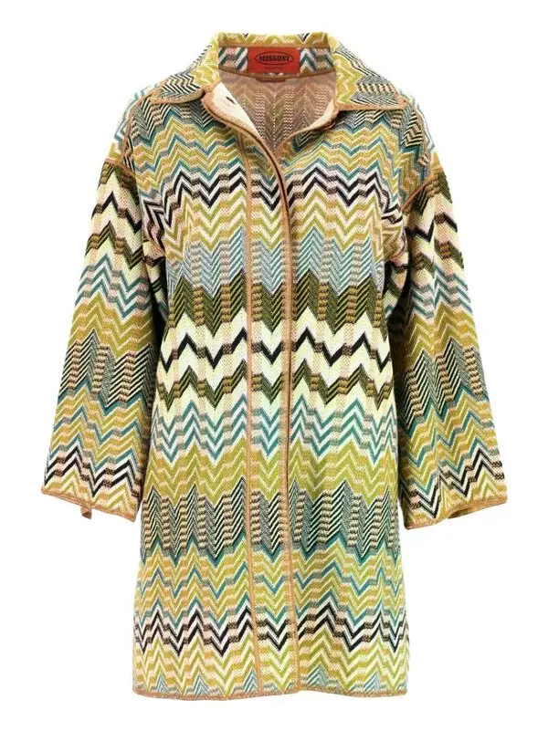 Missoni Chevron Knit Button-up Coat - Green