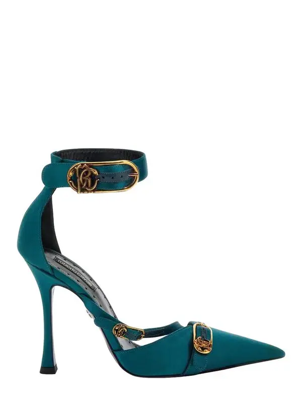 Roberto Cavalli Monogram Buckle Pointed-toe Heeled Pumps - Blue