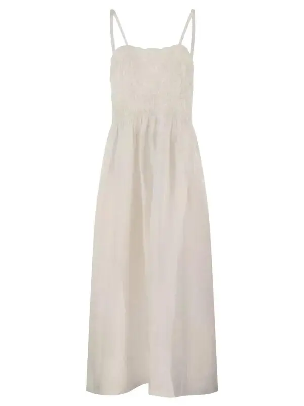 MAURIZIO MYKONOS Embroidered Tiered Midi Dress - Neutrals