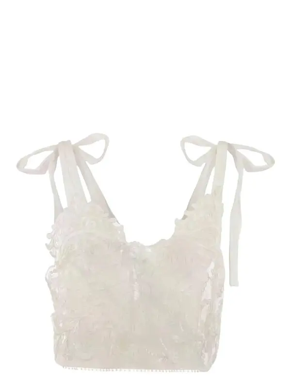 MAURIZIO MYKONOS Embroidered Tie-shoulder Top - White
