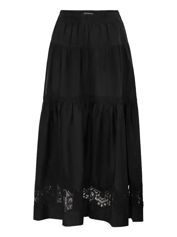 MAURIZIO MYKONOS Embroidered Tiered Skirt - Black