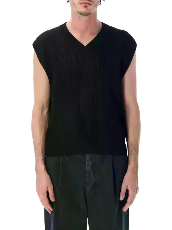 Auralee Ribbed Knit V-neck Vest - Black