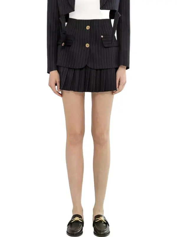 NISSA Pinstriped Pleated Skirt - Black