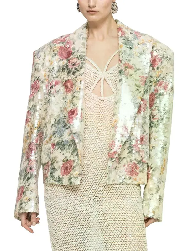 NISSA Floral-print Sequin-embellished Blazer - Neutrals