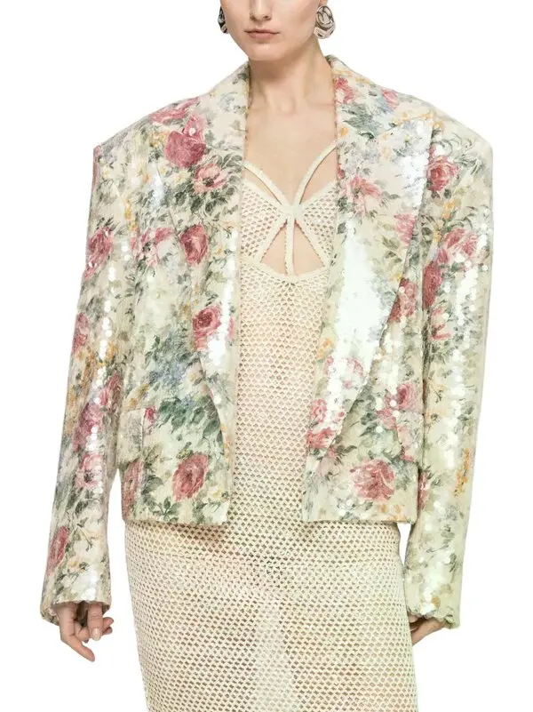 NISSA Floral-print Sequin-embellished Blazer - Neutrals