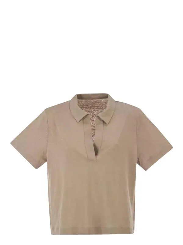 Majestic Filatures Cropped V-neck Polo Shirt - Neutrals