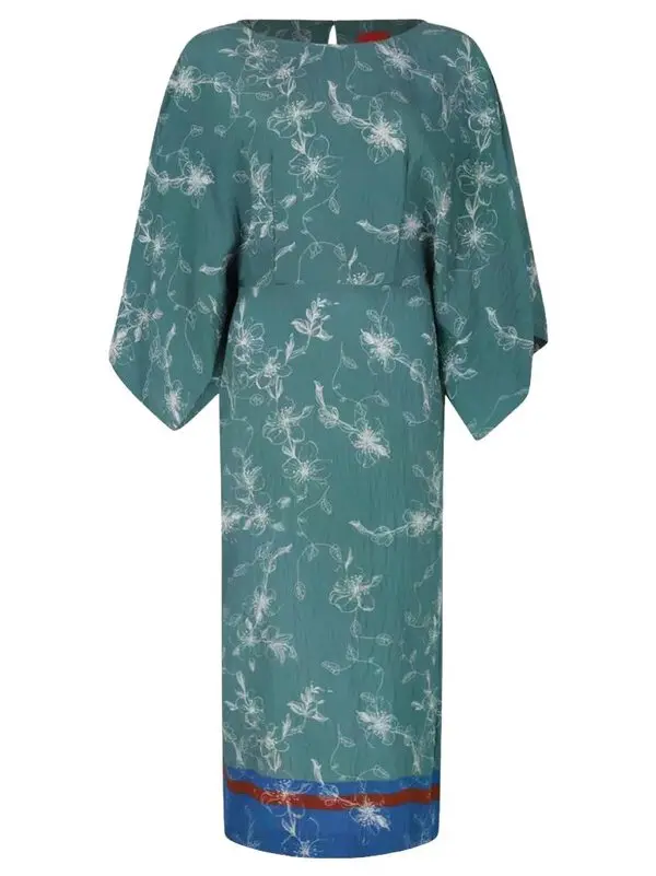 MERCI Floral-print Wide-sleeve Dress - Blue