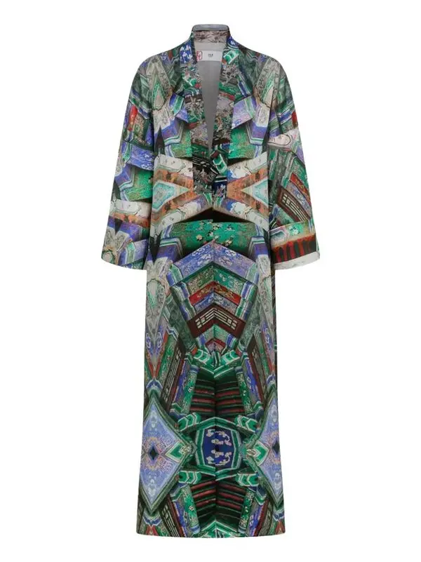 HUI MILANO Graphic-print Floral-embroidered Long Coat - Green