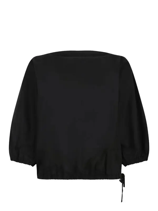 DOUUOD Drawstring-hem Puff-sleeve Blouse - Black