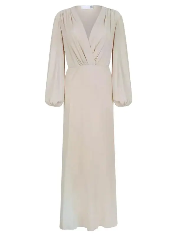 DOUUOD Gathered-detail Long-sleeve Maxi Dress - Neutrals