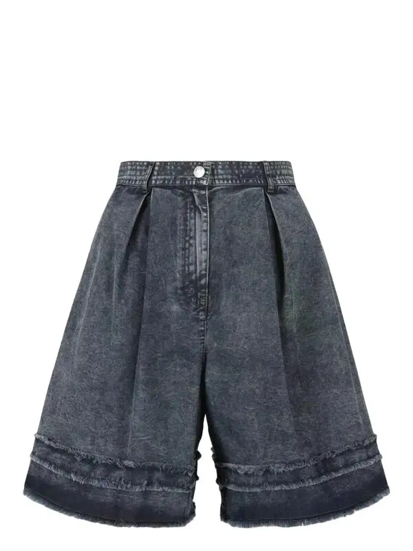 HUI MILANO Heather Frayed Pleated Denim Shorts - Blue