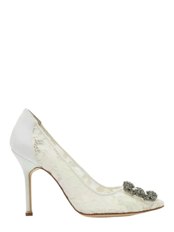 Manolo Blahnik Hangisi Lace Pumps - White