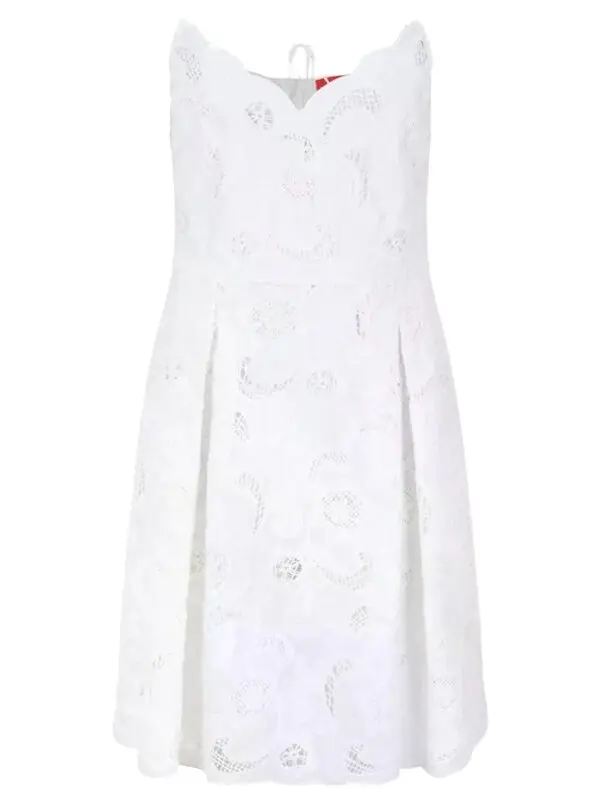 MERCI Scallop-edge Floral-lace Mini Dress - White