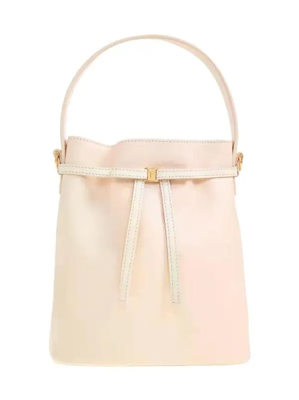 FERRAGAMO Mini Leather Bucket Bag With Bow Detail - Neutrals