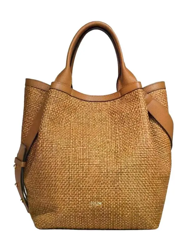 POCHE PARIS Woven Design Leather-trim Tote - Brown