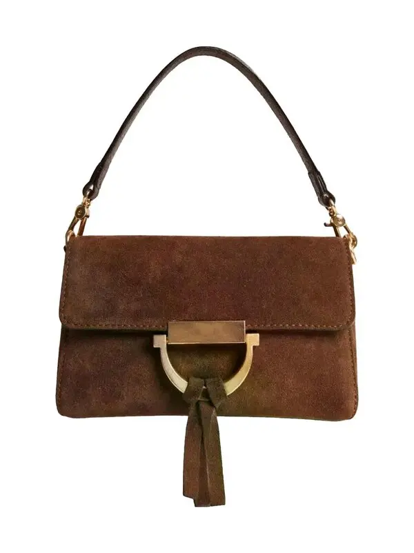 POCHE PARIS Suede Tassel-detail Shoulder Bag - Brown