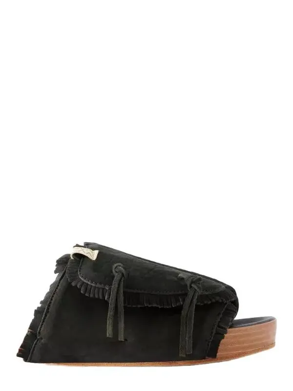 Visvim Fringed Suede Slides - Black