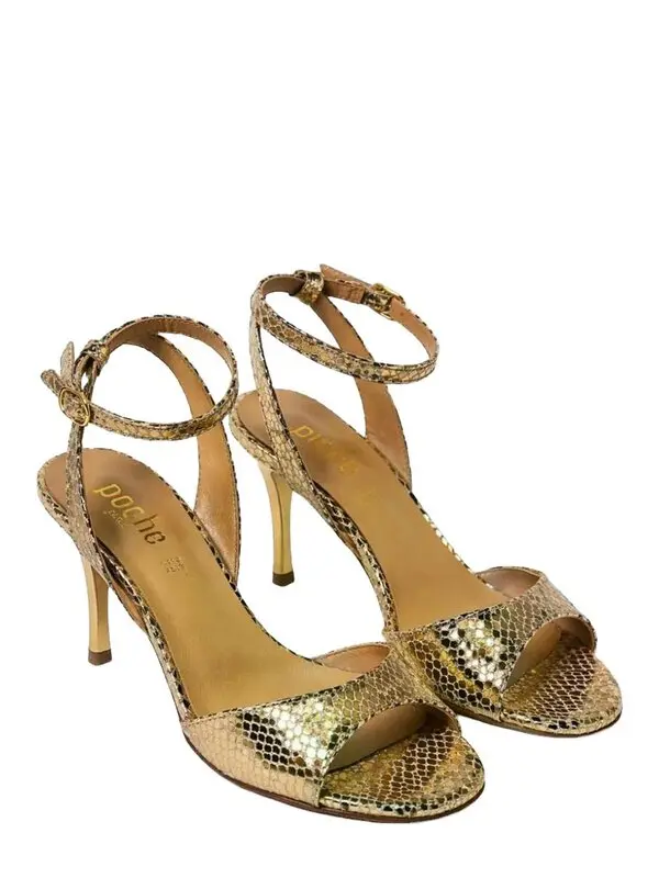POCHE PARIS Snakeskin Effect Buckle-fastening Sandals - Gold