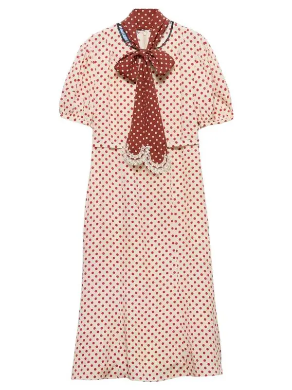 Prada Polka-dot Marocain Dress - Neutrals