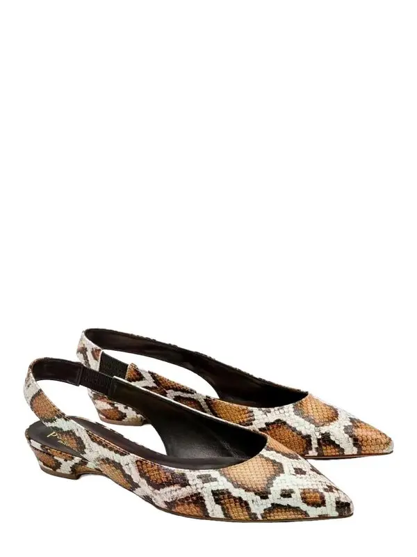 POCHE PARIS Snakeskin-effect Slingback Pumps - Brown