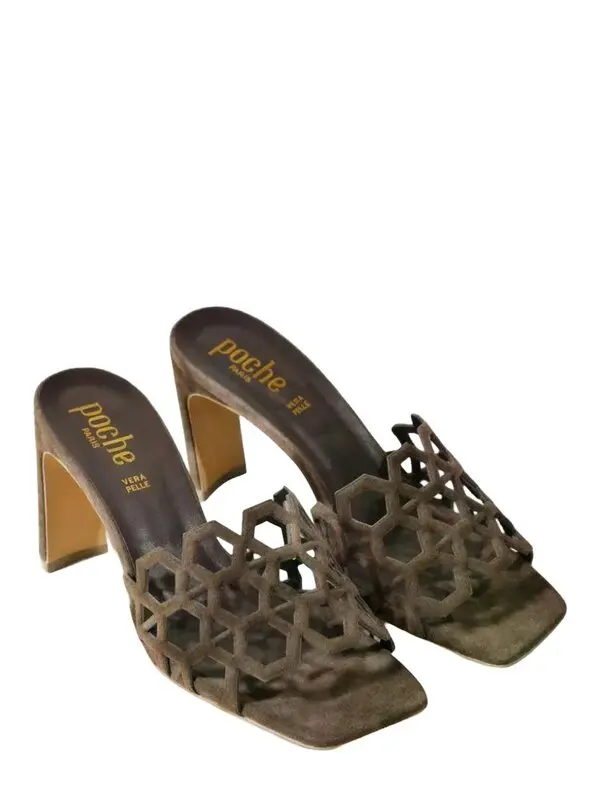 POCHE PARIS Cut-out Block-heel Sandals - Brown