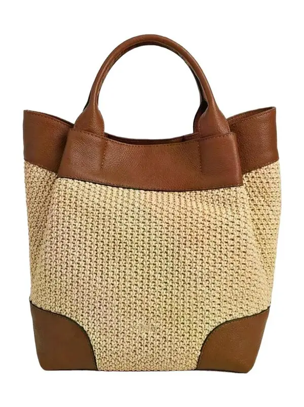 POCHE PARIS Woven Leather-trim Tote Bag - Neutrals