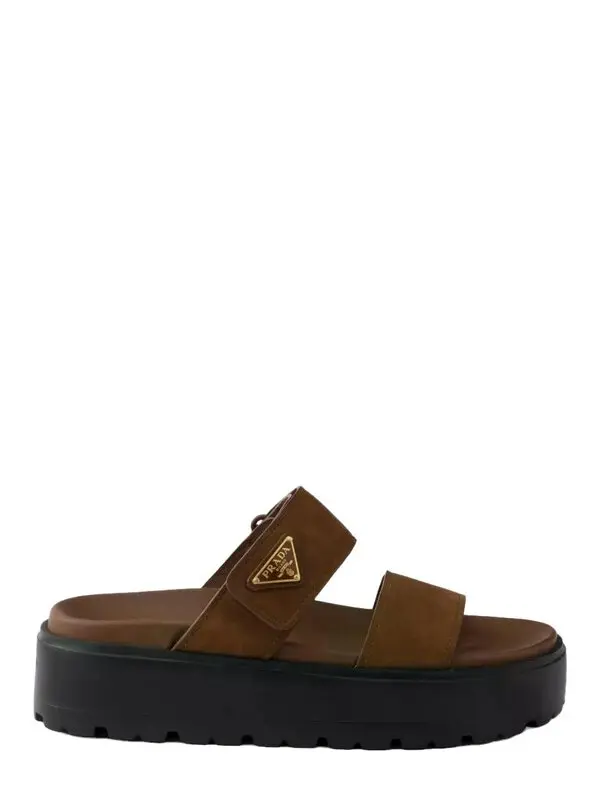 Prada Nubuck Leather Slides - Brown
