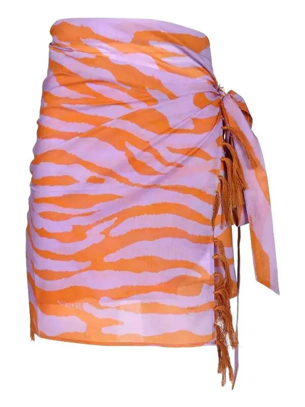 Attico Animal-print Fringe Trim Skirt - Purple