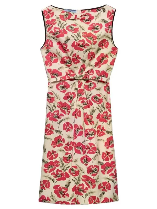 Prada Printed Soft Poplin Dress - Neutrals