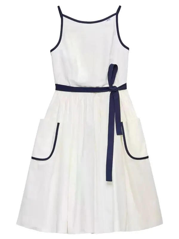 Prada Slubbed Toile Fit And Flare Dress - White