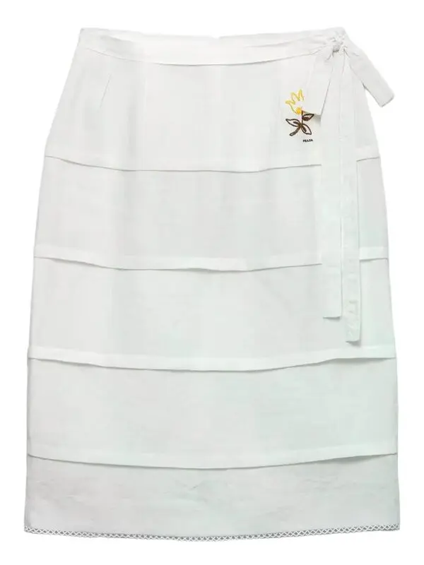 Prada Embroidered Linen Skirt - White
