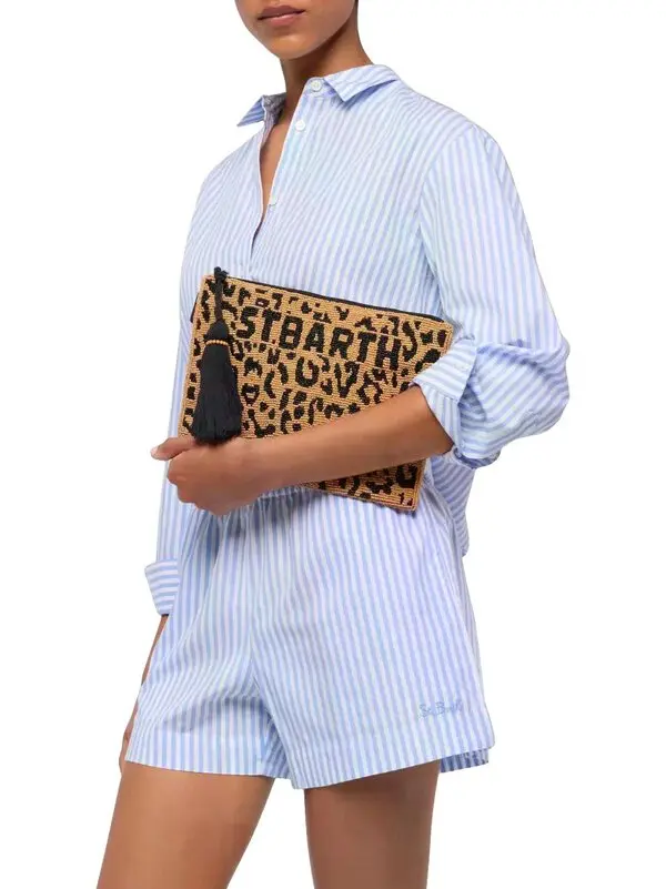 MC2 SAINT BARTH Beaded Leopard-print Clutch - Neutrals