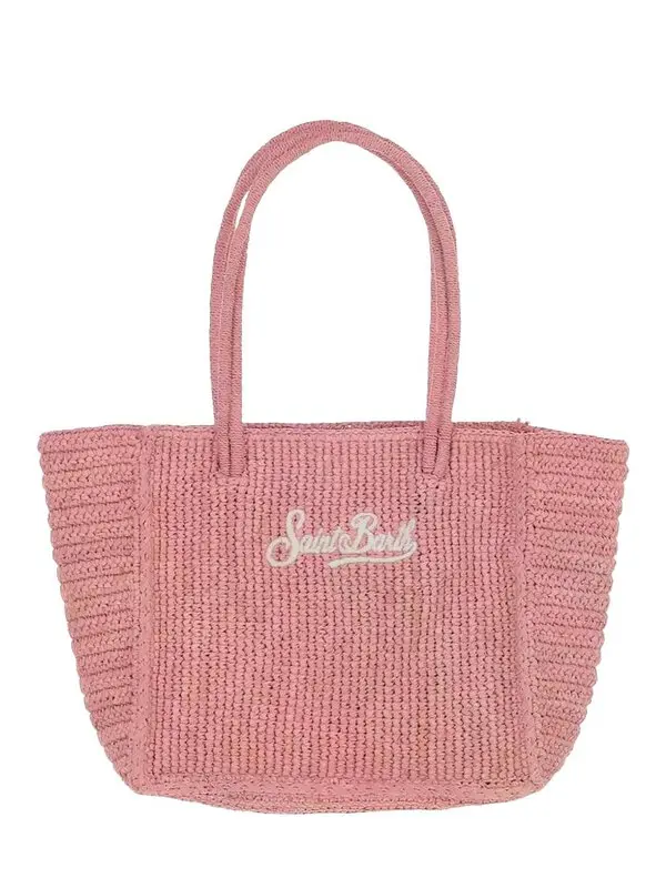 MC2 SAINT BARTH Logo-embroidered Raffia Shoulder Bag - Pink