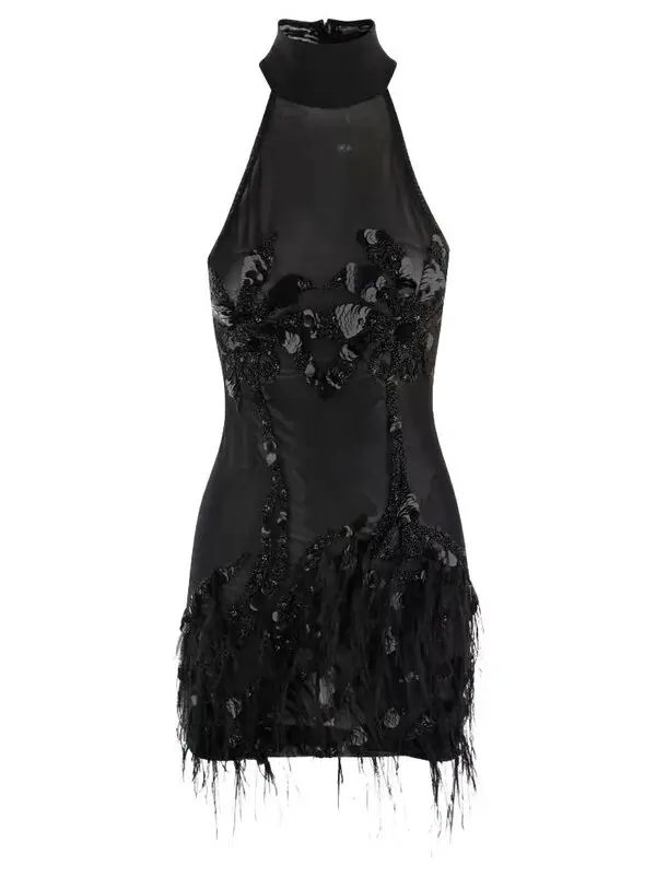 Just Cavalli Feather-trimmed Sequin-embellished Mini Dress - Black