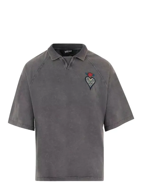 Just Cavalli Flame-heart Embroidered T-shirt - Grey