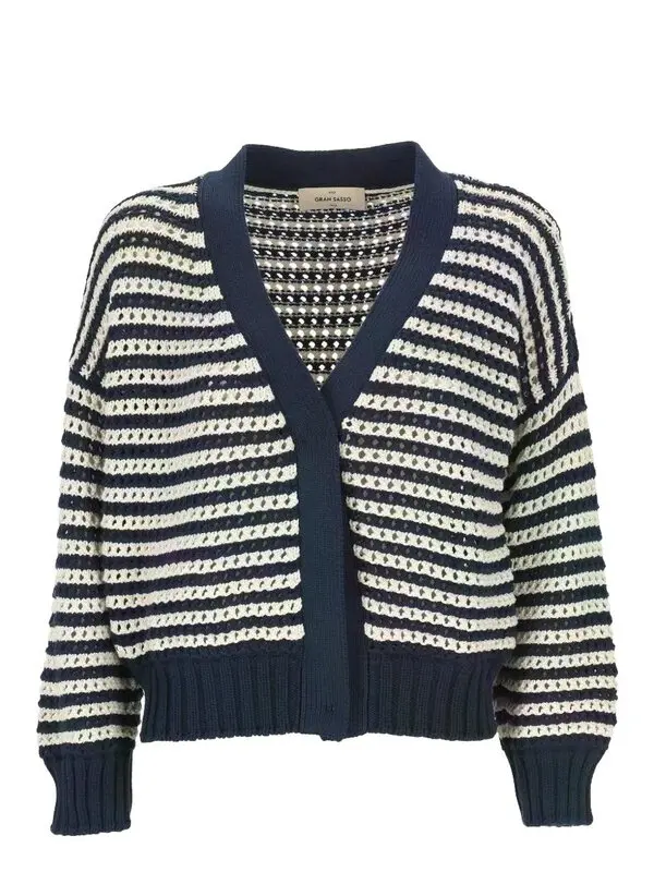 GRAN SASSO Striped Open-knit Cardigan - Blue