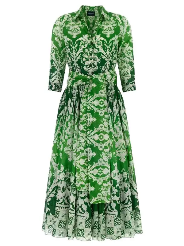 Samantha Sung Aster Printed Cotton Dress - Green