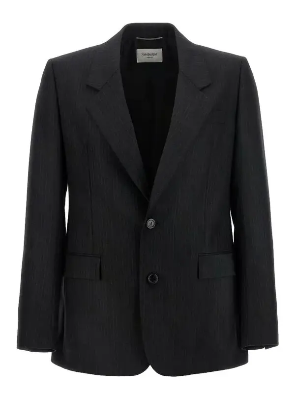Saint Laurent Pinstripe Wool Blazer - Grey