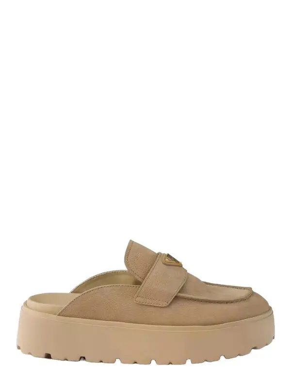 Prada Nubuck Flatform Mules - Neutrals