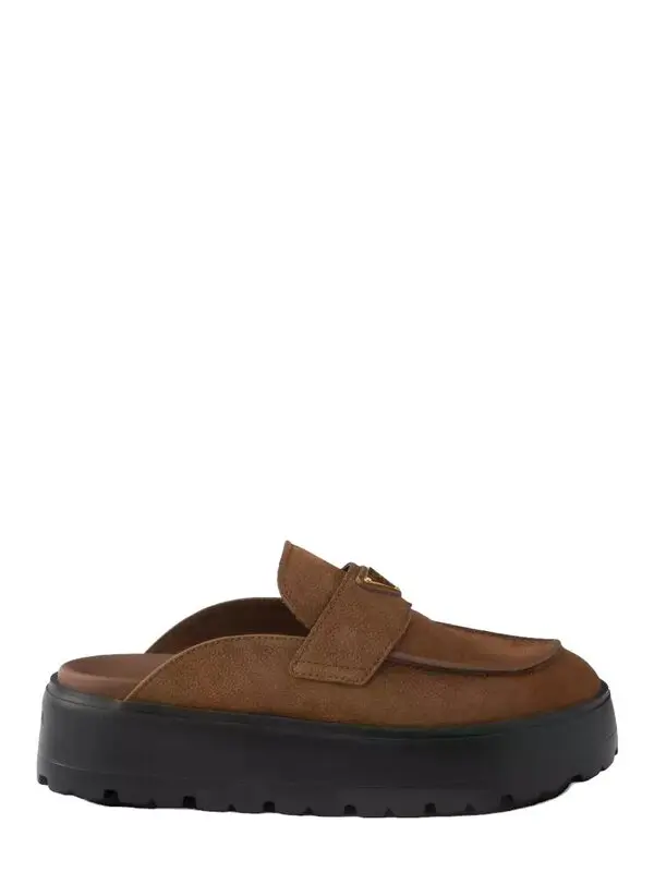 Prada Nubuck Flatform Mules - Brown