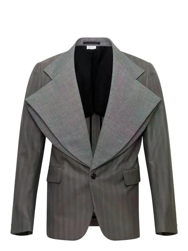 Comme Des Garçons Stripe-pattern Oversize-lapels Blazer - Grey