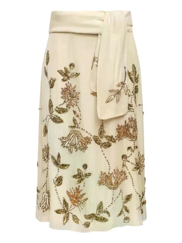 Malìparmi Silver Garden Sequin-embellished Skirt - Neutrals