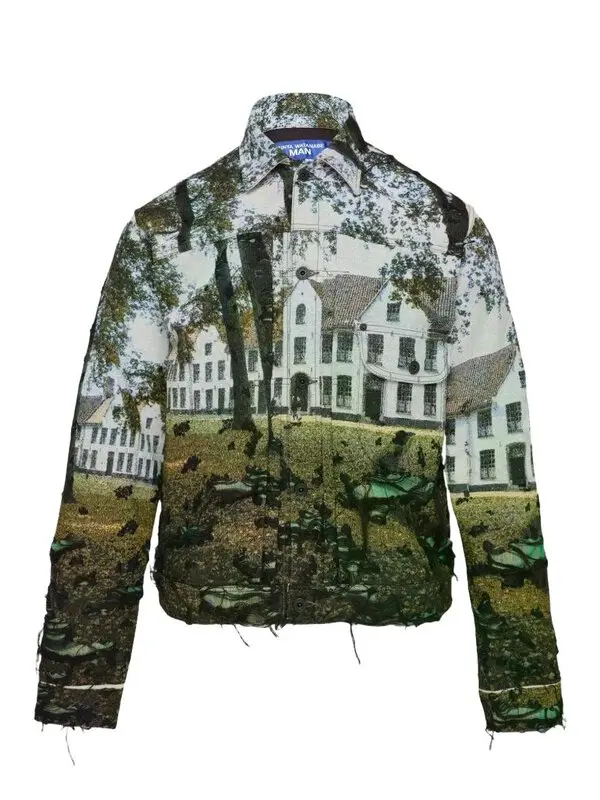 Junya Watanabe House Landscape Print Distressed Jacket - Green