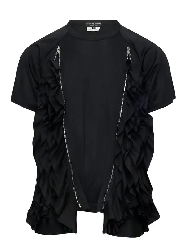 Comme Des Garçons Ruffled-panel Zip-detail T-shirt - Black